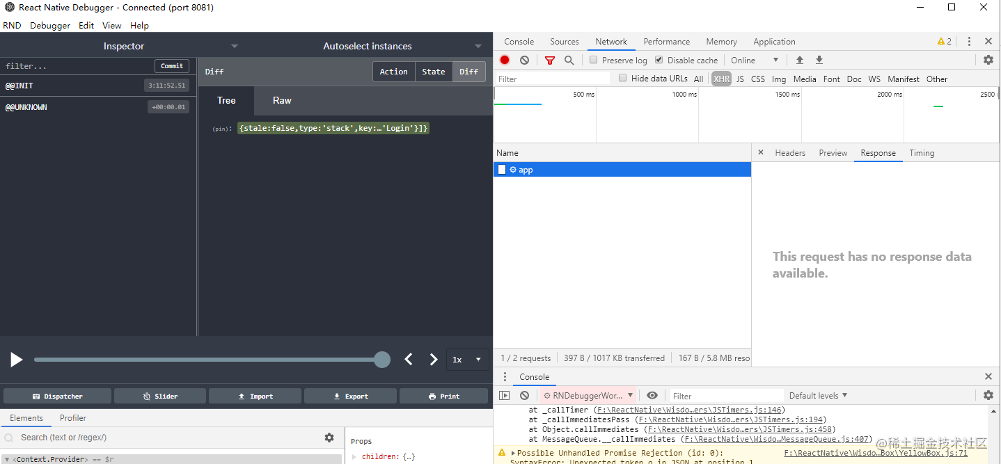 React-Native debugger 工具 no reponse data 解决方法 - 掘金