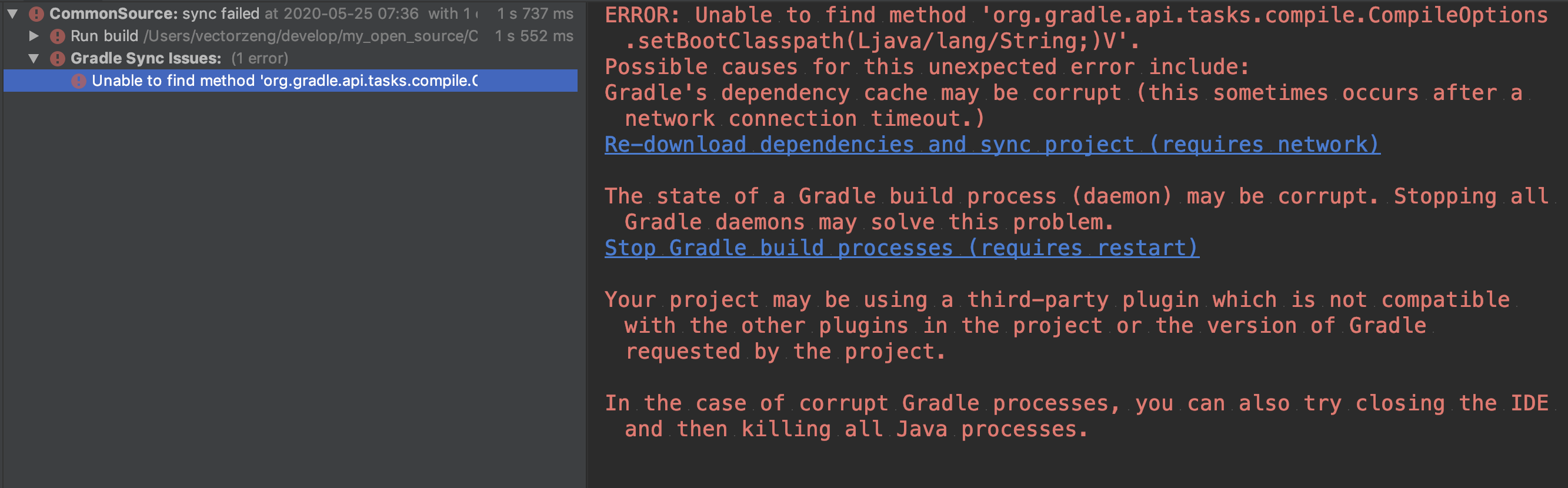 编译失败：ERROR: Unable to find method 'org.gradle.api.tasks.compile.CompileOptions.s - 掘金