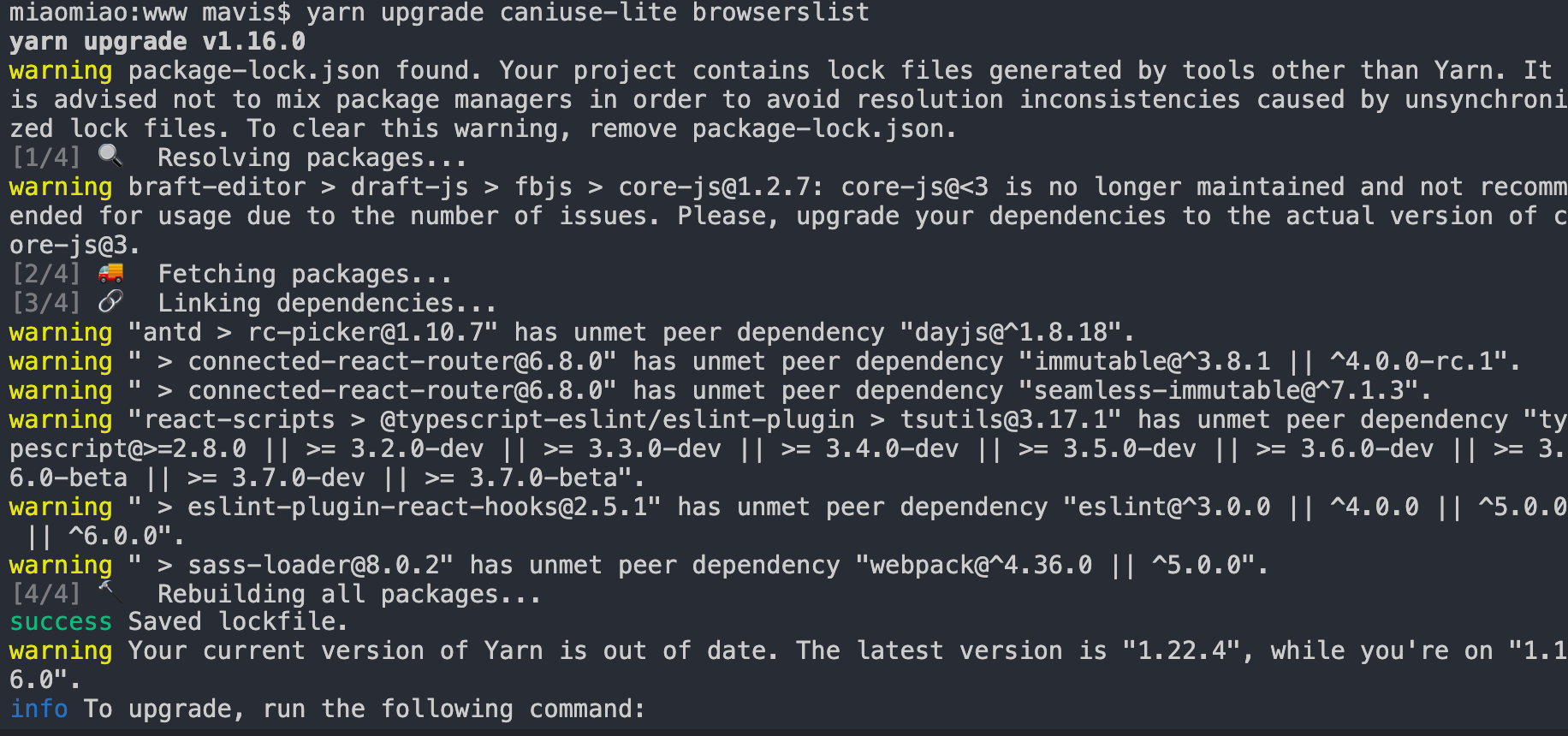 Browserslist: caniuse-lite is outdated. Please run next command `yarn update` - 掘金