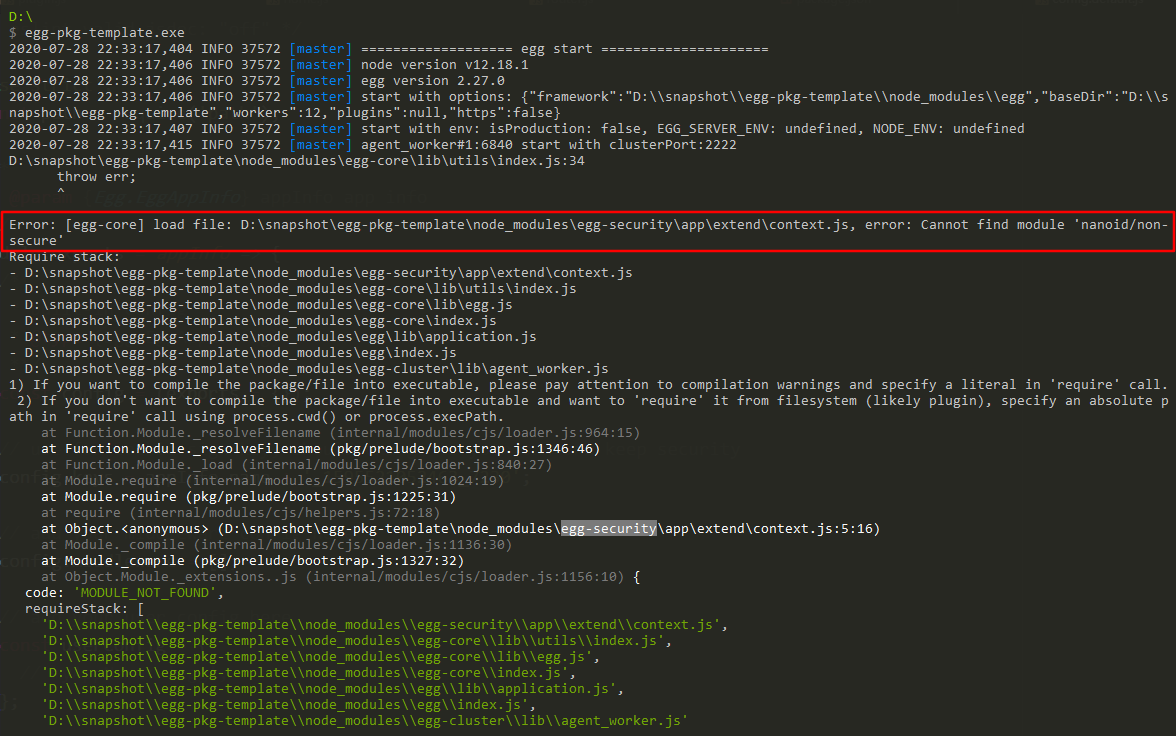 Egg.js + pkg 打包可执行程序踩坑笔记用 Egg.js 开发了一个 nodeJS 的服务需要部署到客户现场，按 - 掘金